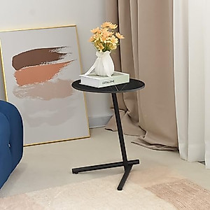 JACH Simplify Round Pedestal Accent Side Table, Minimalist Rock Board Side Table for Living Room, Bedroom, Suitable for Pairing with Sofas, 21" x 17" x 16", (Black)