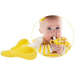 AKOAK 1 Pack Silicone Baby Toothbrush, Stereo Banana Styling Baby Training Toothbrush