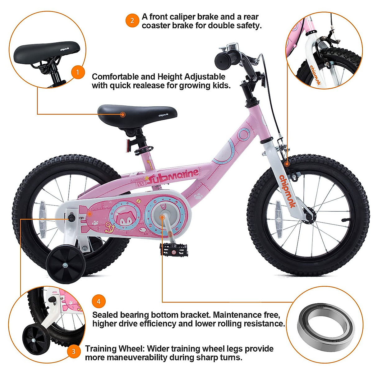 Royalbaby Chipmunk Boys Girls Kids Bike Steel Cycle Bike Child's Bicycle 18 Inch Pink