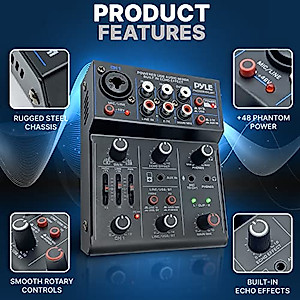 Pyle Professional Wireless DJ Audio Mixer - 3-Channel Bluetooth DJ Controller Sound Mixer w/USB Audio Interface, Combo Jack XLR+6.35mm Mic/Line/Guitar In, 3.5mm, RCA, AUX, Headphone Jack PAD33MXUBT