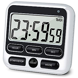 KTKUDY Digital Kitchen Timer with Mute/Loud Alarm Switch ON/Off Switch, 24 Hour Clock & Alarm, Memory Function Count Up & Count Down for Kids Teachers Cooking, Large LCD Display, Strong Magnet (Black)