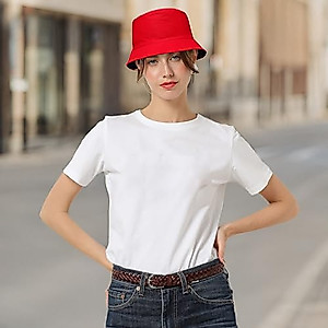 Men Women Unisex Cotton Bucket Hat 100% Cotton Packable for Travel Fishing Hunting Summer Camp (L/XL, Red)