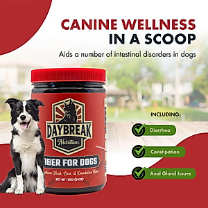 Daybreak Nutrition Fiber for Dogs Psyllium Husk, Beet Root, Dandelion Root, and Prebiotics to Aid in Relief from Diarrhea, Constipation, Anal Gland Issues, and Scoots