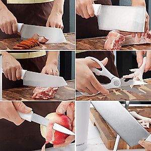 Kitchen Knife Set, Justup 7pcs Stainless Steel Knife Sets for Kitchen with Block, Ultra Sharp Home Kitchen Chef Knife Set, Paring Utility Fruit Knives Knife Set With Block White Knife Set