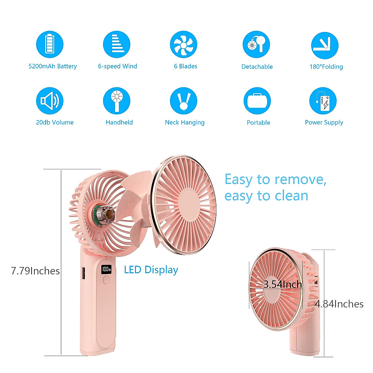 HlpiAMok Aeiniweraabbcc ERXUNG Portable Mini Handheld Fan with 5200mAh Batteray 6 Speed Ajustable Hand Fan, USB Rechargeable Portable Personal Fan, Foldable Small Desk Fan Pefect for Summer Outdoor