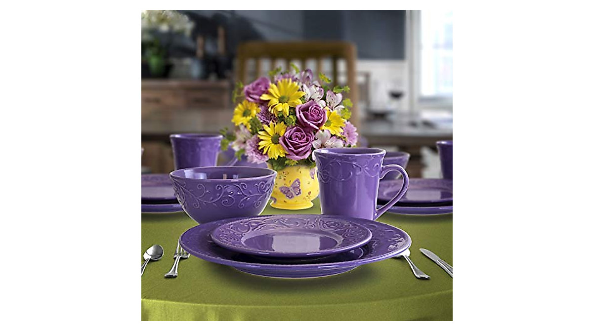 Elama 16-Piece Elegant Round Dinnerware Set in Lilac