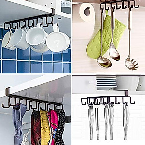 Multi-Function Storage Hooks Under Cabinet Mug Hanger for Cups Wine Glasses Without Drilling