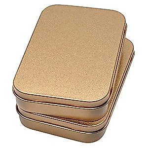 2 Pcs Metal Hinged Tin Box Container Mini Portable Small Storage Container Kit with Lid for Home Storage 3.7 x 2.3 x 0.8 Inch, Gold