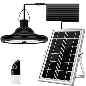 Solar Shed Light with Motion Sensor - 56 LEDs Light Beads, 4 Modes 6 Brightness Adjustable with Remote Control 180° Adjustable Solar Panel for Garden Home Chicken Coop, Outdoor Solar Pendant Light