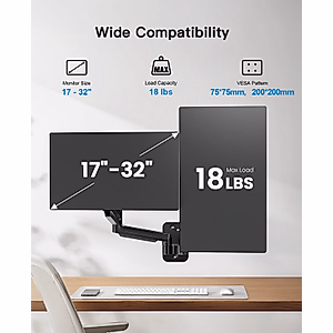 HUANUO Dual Monitor Wall Mount for 17 to 32 Inch Screen, Wall Mount Monitor Arm for 2 Monitors, Each Holds Up to 17.6lbs, Full Motion Wall Monitor Mount with Tilt Rotate Swivel, VESA 75x75 or 100x100