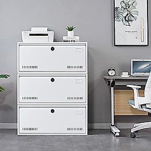 kingwolfox Lateral File Cabinet with Smart Lock, Large Lateral Filing Cabinet for Home Office, Metal Safe File Cabinet, Lockable Storage File Cabinet for Legal/Letter A4/F4 Size Files(White 1 Piece)