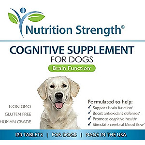Nutrition Strength Cognitive Support for Dogs, Promotes Dog Brain Health, Mental Support for Old Dogs, Supplement for Dogs with Cognitive Difficulties, 120 Chewable Tablets