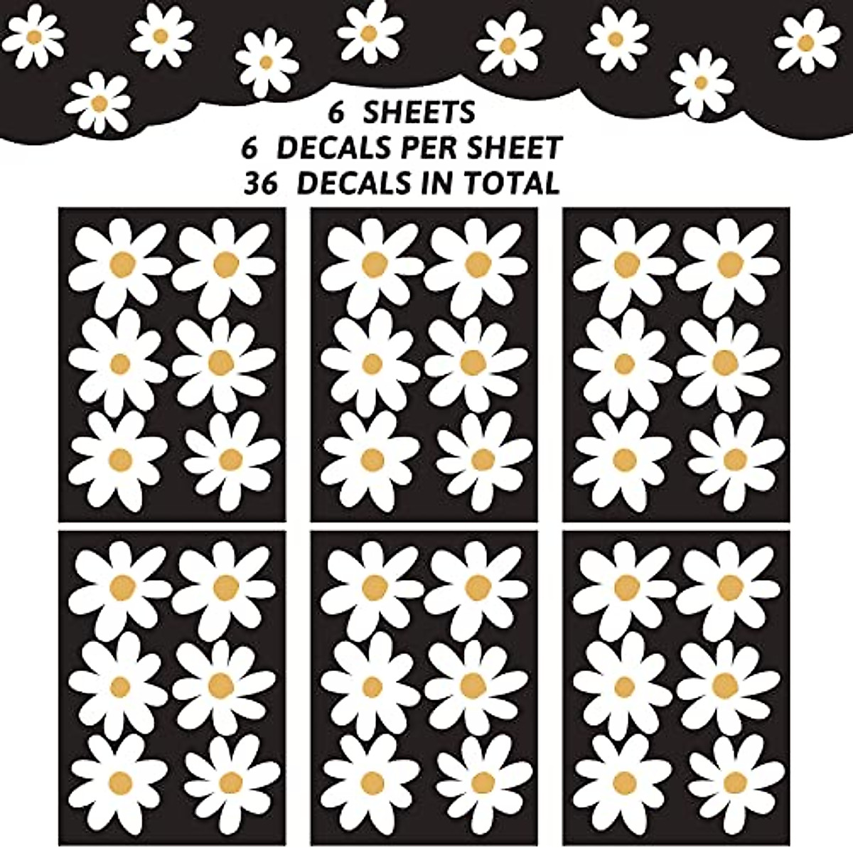 BBTO Daisy Wall Decal Flower Vinyl Wall Decals White Daisy Decals Floral Decals Peel and Stick White Daisy Stickers for Kids Nursery Wall Art Bedroom Living Room Classroom Decor