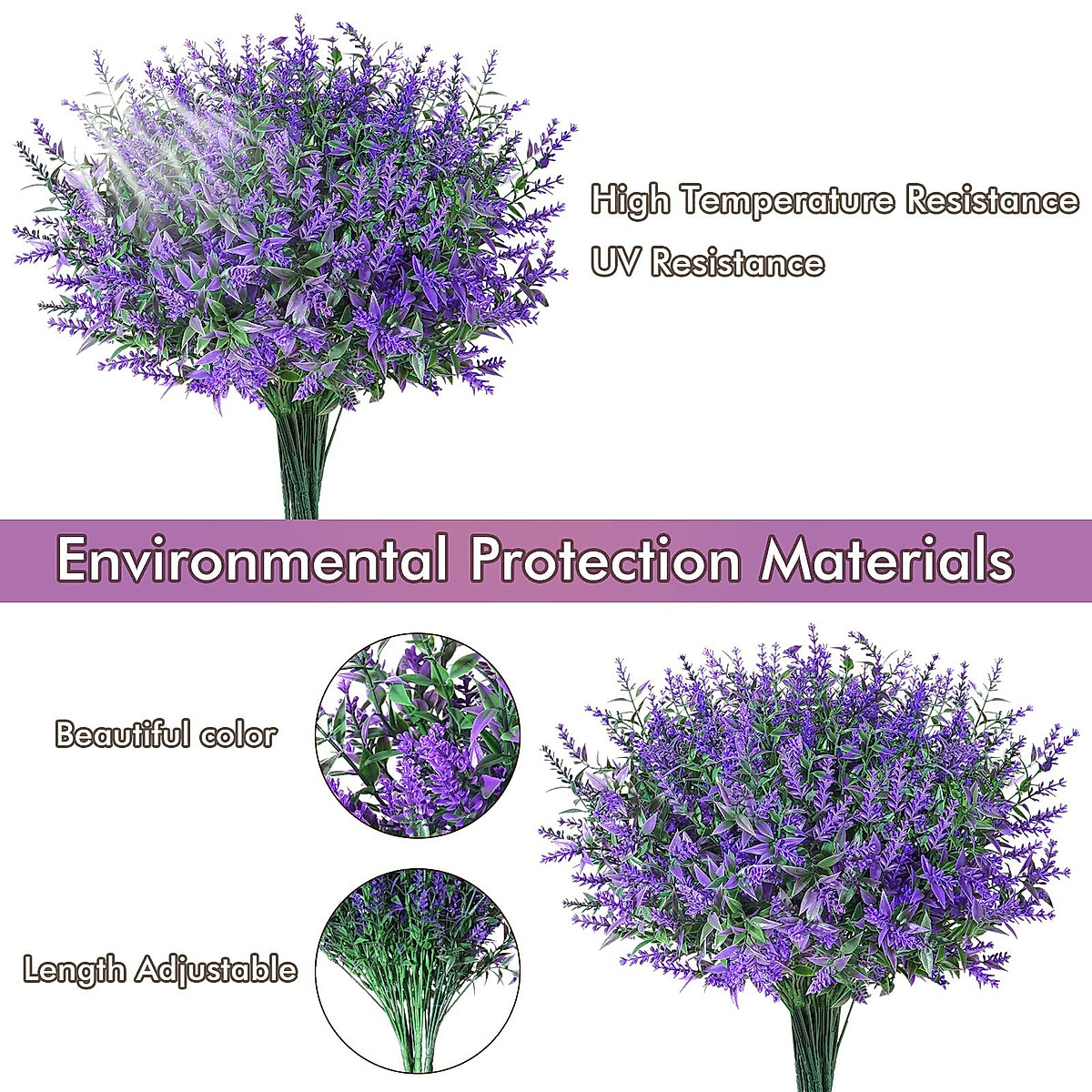 IVITA 6pcs Artificial Lavender Plant Faux Plastic Purple Flowers UV Resistant Lifelike Shrubs for Home Wedding Kitchen Garden Patio Window Box Office Table Centerpieces Indoor Outdoor Decor