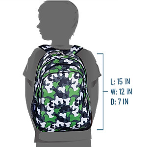 Wildkin 15-Inch Kids Backpack for Boys & Girls, Perfect for Early Elementary Daycare School Travel, Features Padded Back & Adjustable Strap (Green Camo)