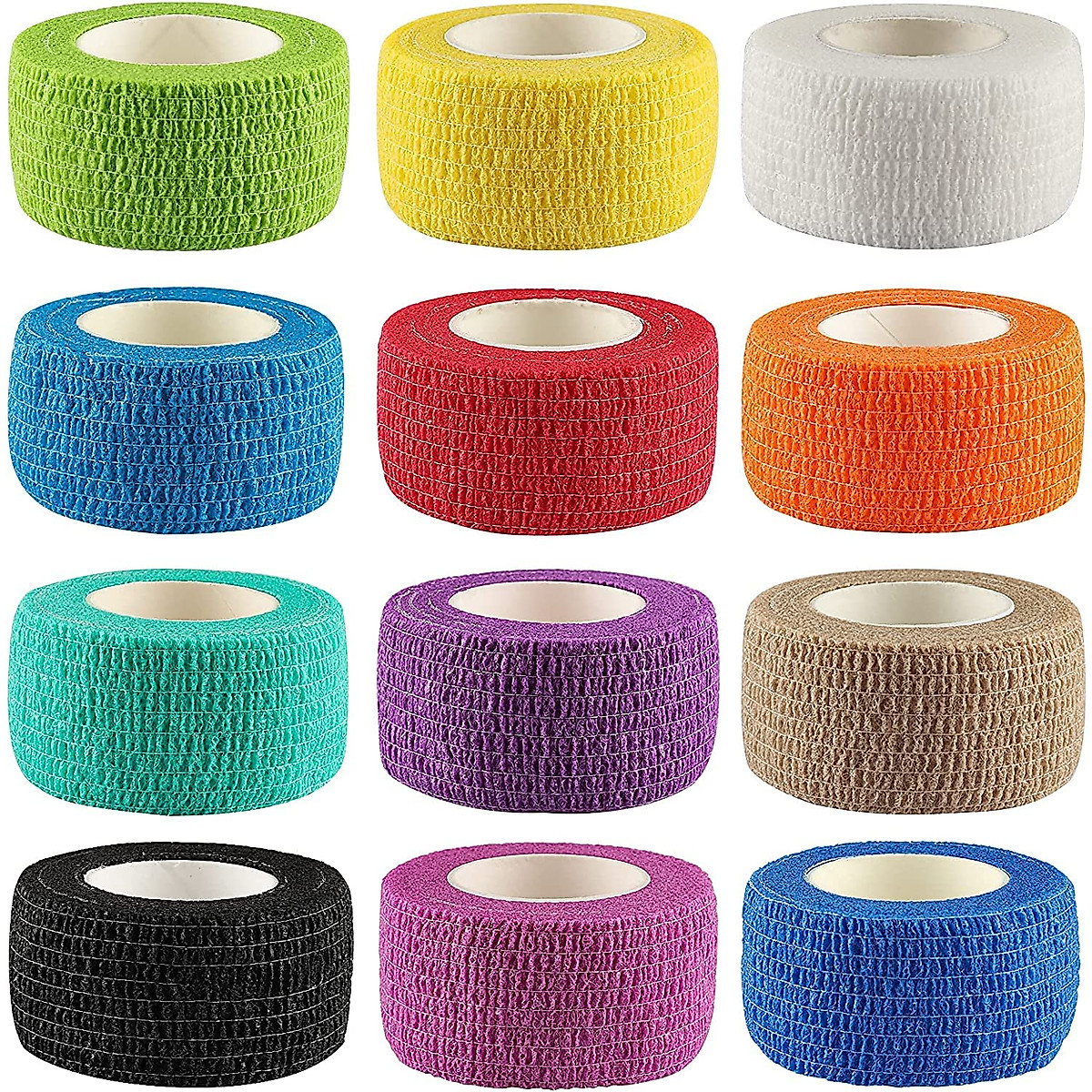 Lenicany 12Pack 1” x 5 Yards Self Adhesive Bandage Wrap, Elastic Self Breathable Self Adherent Wrap for Pets, Athletic Cohesive Bandage for First Aid, Sports Injury & Protection, 12Color