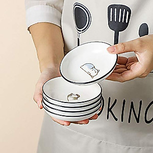 FUYU 6pcs Cute Cat Multipurpose Ceramic Sauce Dish Seasoning Dishes Sushi Dipping Bowl Appetizer Plates
