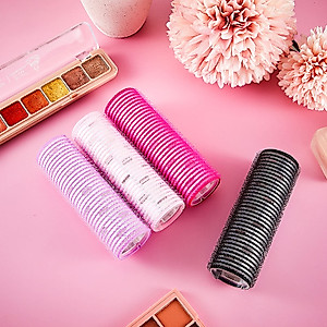 WILLBOND 4 Pcs Long Hair Rollers for Bangs Aluminum Core Curlers Thermal Self Grip Roller for Long and Medium Hair Women Hairstyle(4.1 x 1.2 Inch,Rose Red, Light Pink, Purple, Black)