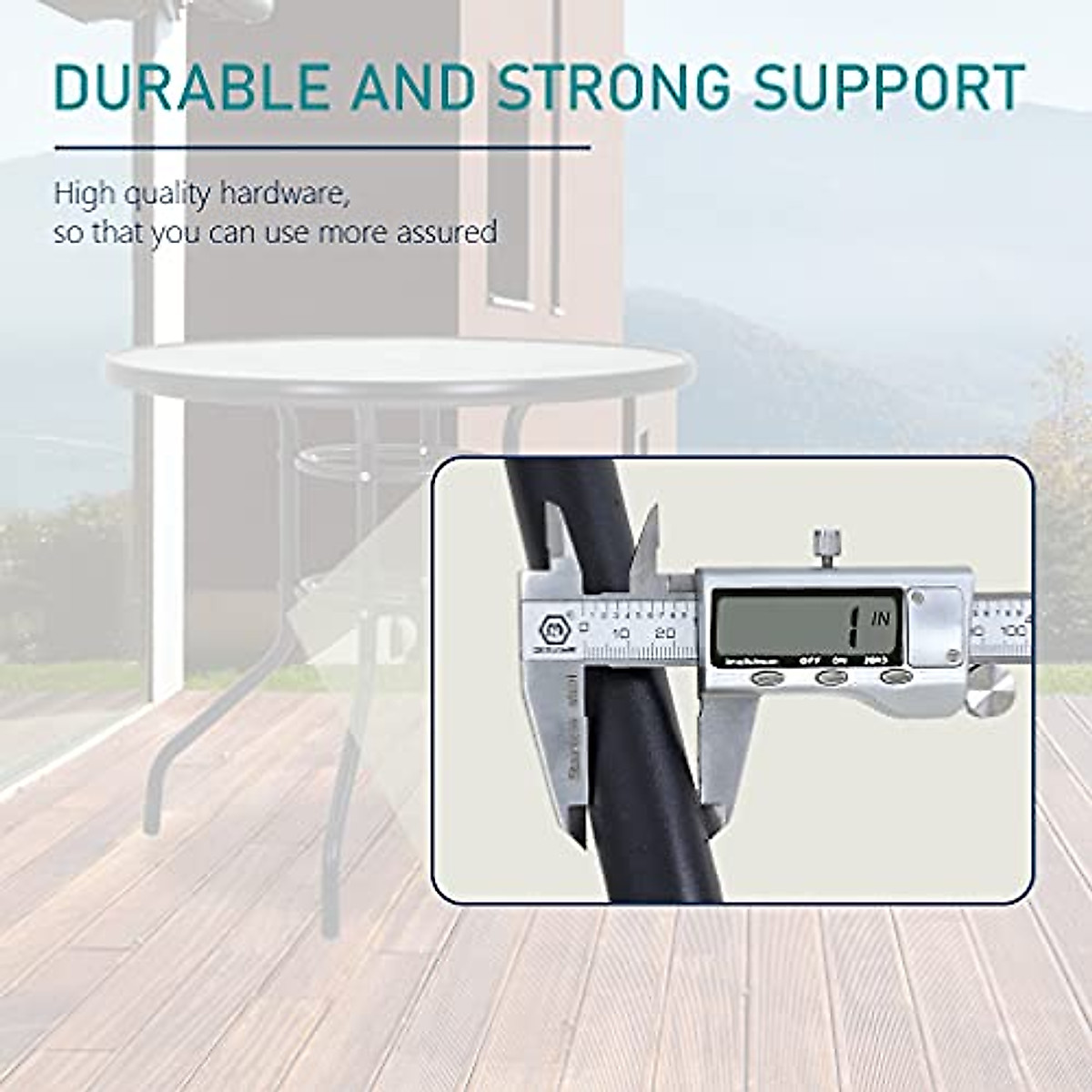 32" Patio Dining Table Round Bistro Table Outdoor Furniture Garden Table Patio Coffee with Tempered Glass Top Patio Glass Side Table for Backyard Lawn Balcony Pool, Black