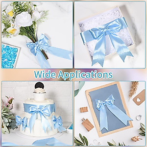 Blue Ribbon 60 Yards 1 1/2 Inch Light Blue Ribbon Baby Blue Satin Ribbon for Flower Bouquet Gift Wrapping Baby Shower Bows Craft Wedding Easter Graduation Decor