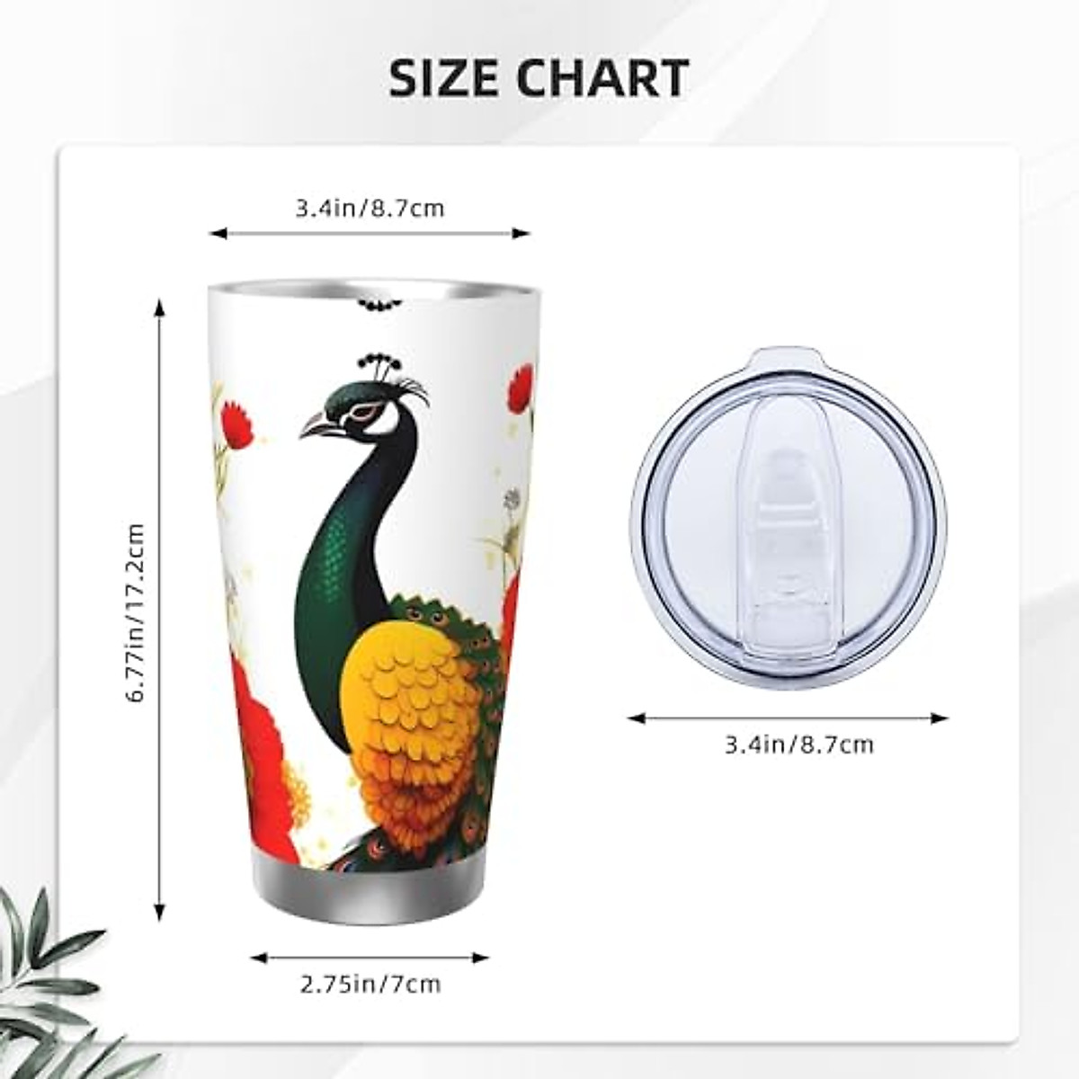 WXZYFP Car cup (single silver rim), can use a straw or drink directly, easy to use.Peacock Red flower