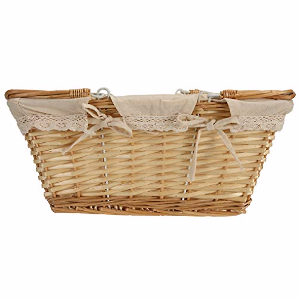 Yesland Wicker Picnic Basket with Liner and Handle, 15.5 x 12 x 6.5 Inches Large Willow Country Picnic Basket/Easter Basket for Bath Toy, Kids Toy Storage, Egg Gathering, Wedding and Candy Gift