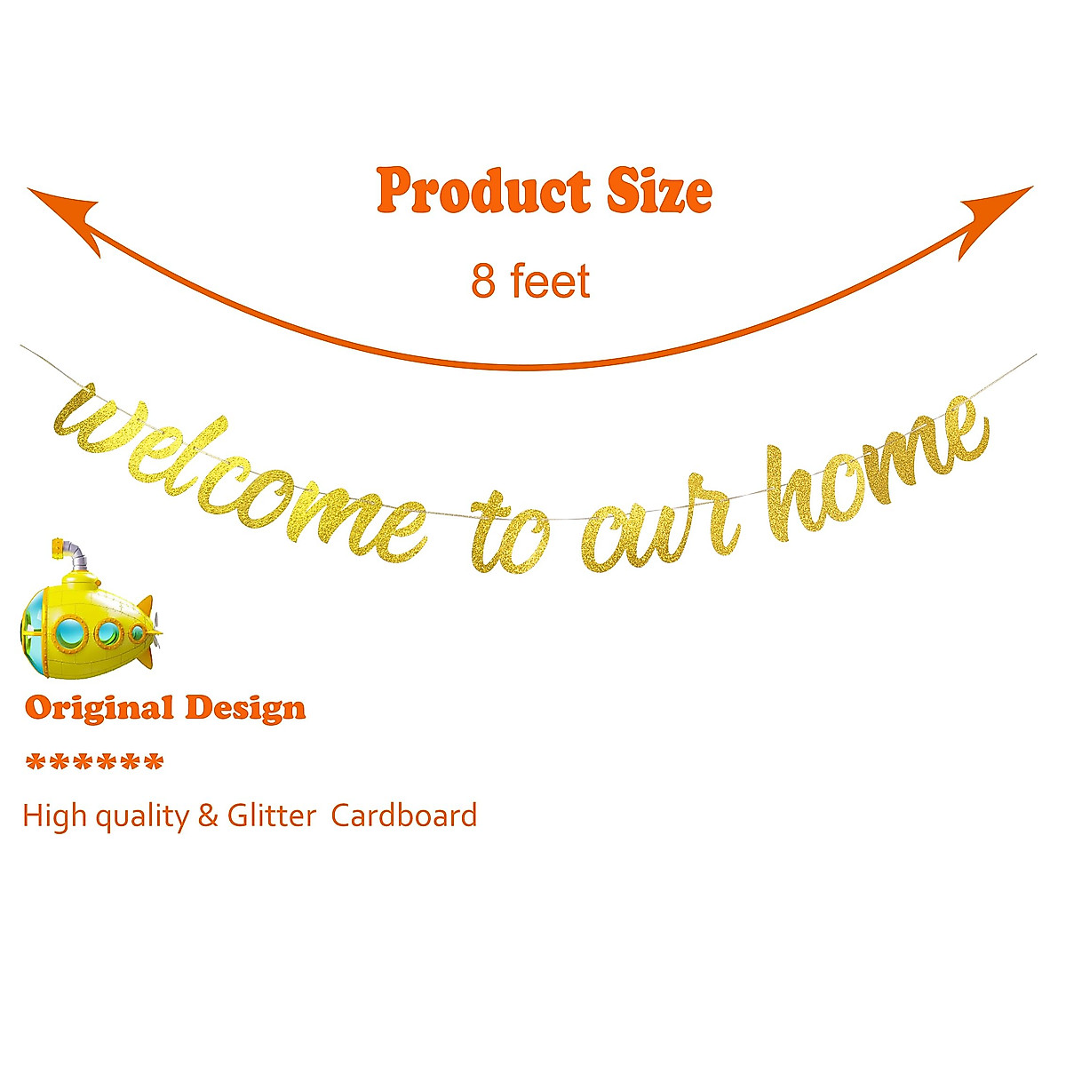 Starsgarden Glitter Gold Welcome to Our Home Banner for Housewarming Patriotic Military Decoration Family Party Supplies Cursive Bunting Photo Booth Props Sign(Gold Home)