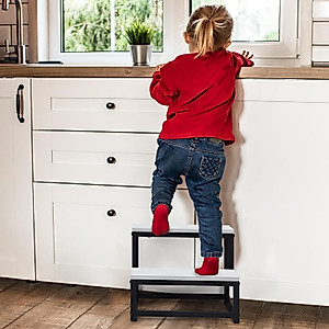 LIANTRAL Step Stool for Adults Kids, 2 Step Stool, Heavy Duty Steel Sturdy Wooden Step Stool Helper, Supports Up to 500lb, Foot Stool, Step Stool for High Bed, Sofa - White