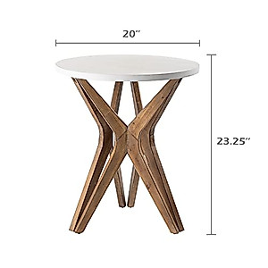 COZAYH Pedestal Farmhouse End Table, Distressed White Top with Tripod Base for Modern Farmhouse, Boho Decor, Round, 20D x 20W x 23.25H in