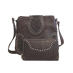 Montana West Ladies Concealed Gim Carrying Messenger Purse Wallet Set Coffee