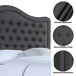 Rosevera Givana Rosever Upholstered Tufted Headboard with Adjustable Height for Bedroom, Queen, Linen Gray