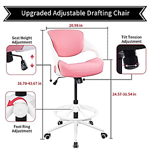 BOJUZIJA Drafting Tall Office Standing Computer Desk Chair with Foot Rest- Lumbar Support& Waist Support Function for Office &Home (Pink)