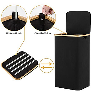 100L Large Laundry Hamper with Lid and Removable Bag by TECHMILLY, Tall Laundry Basket with Bamboo Handles for Clothes and Toys Storage, Collapsible Clothes Hamper for Bedroom and Bathroom, Black