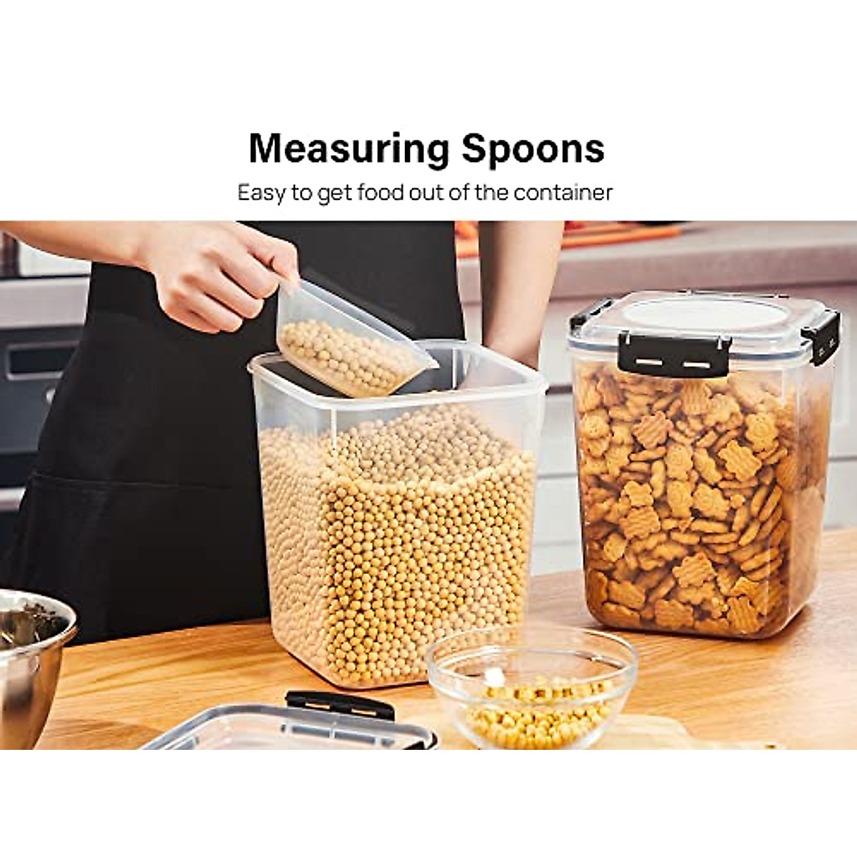 Kootek 5.3L(179Oz) Cereal Containers Storage with Lid for Pantry Organization and Storage, 4pcs Large Airtight Food Storage Containers for Cereal, Flour and Sugar with Pen, Labels, Measuring Spoon