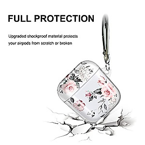 RXKEJI Compatible AirPods Case Cover, Rose Flower Clear Case Cute Protective Soft Shockproof Cover with Keychain for Women Girls Compatible with AirPods 2 & 1 Wireless Charging Case - Pink