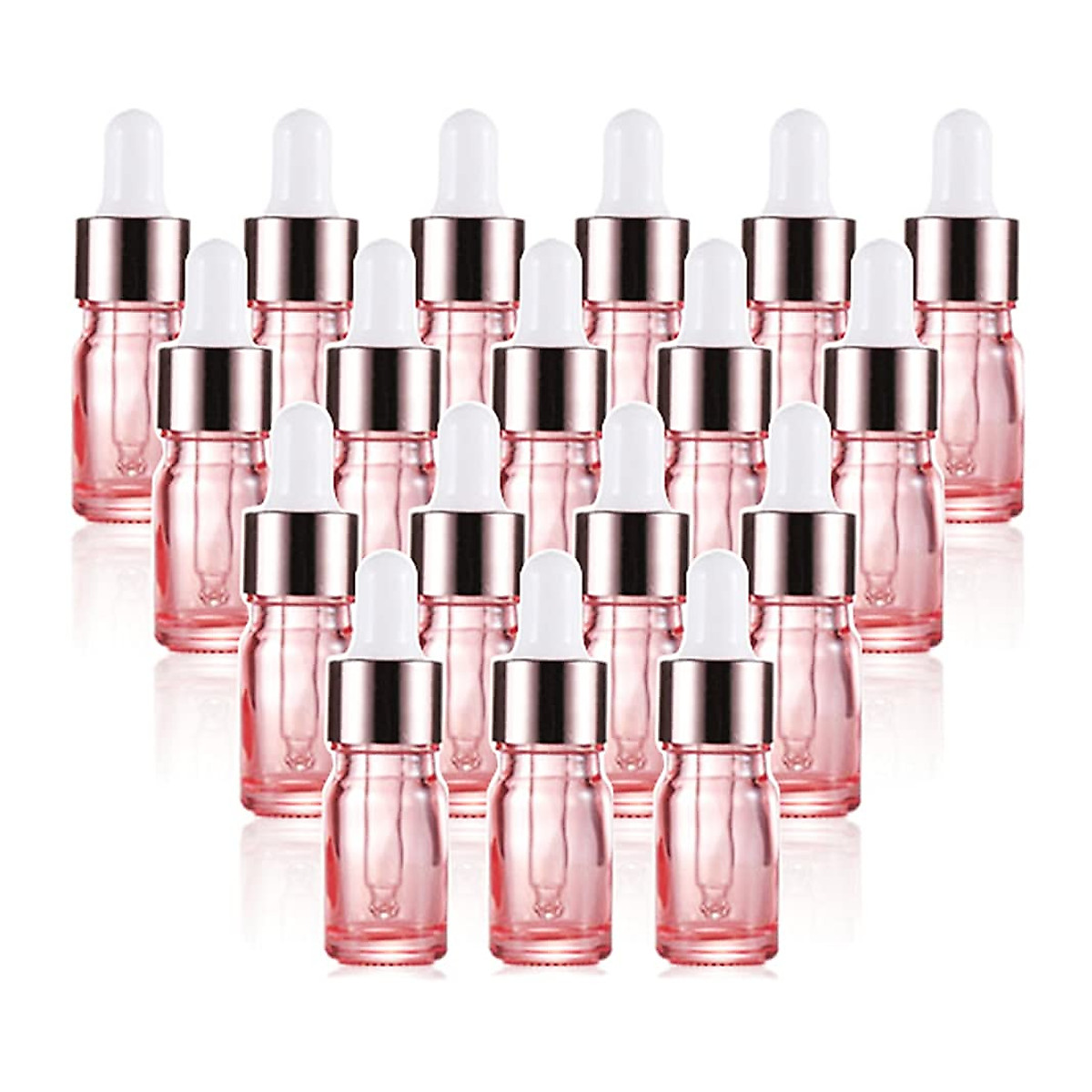 18 Pack,5ml 1/6oz Pink Glass Dropper Bottle for Essential Oils,Empty Glass Eye Dropper Bottle Holder With Glass Pipette,Rose-Golden Caps Cosmetic Perfume Sample Vial Container-Pipette,Stickers,Funnel Included