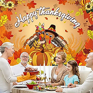 7x5ft Happy Thanksgiving Fabric Fall Photography Backdrop Autumn Leaves Pumpkin Turkey Sunflower Large Size Background for Fall Party Supplies Farm Harvest Event Banner Decoration Photo Booth Props