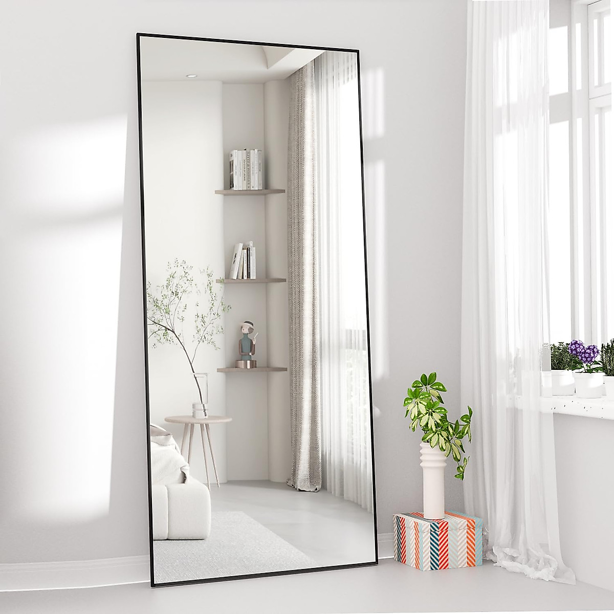 NEUWEABY Full Length Mirror 65"x24" Floor Mirror Large Black Mirror Body Rectangle Mirror for Bedroom Living Room Standing Hanging or Leaning Against Wall Aluminum Alloy Frame