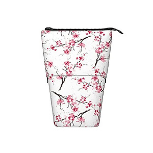 Arasrsey Pen Holder Pencil Telescopic Case Box, Cherry Blossom Spring Flowers, Stand up Pencil Bag with Zipper for School Office