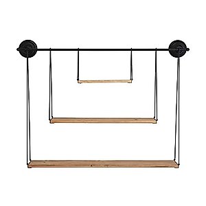 Stratton Home Decor 3 Tier Metal and Wood Wall Shelf, Extra Large, Black