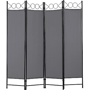 4 Panel Room Divider 6FT Steel Frame Screen Folding Privacy Divider Freestanding Partition for Home Office Bedroom,Grey