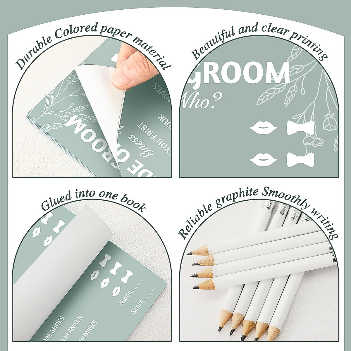 Ctosree 220 Pieces Bridal Shower Game Set 200 Wedding Game Cards and 20 Pencils 5 Styles Funny Wedding Cards Wedding Pencils Bridal Shower Decorations for Bride and Groom Bachelor Party (Green)