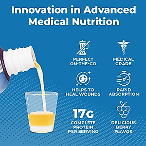 ProT Gold Liquid Collagen Protein Shot, 17g Clear Protein Nano-Hydrolyzed Grass Fed Collagen, 2g Arginine for Wound Support, Gluten Free, Sugar Free, 0g Carbs, Non GMO, Berry, 30 fl oz Bottle