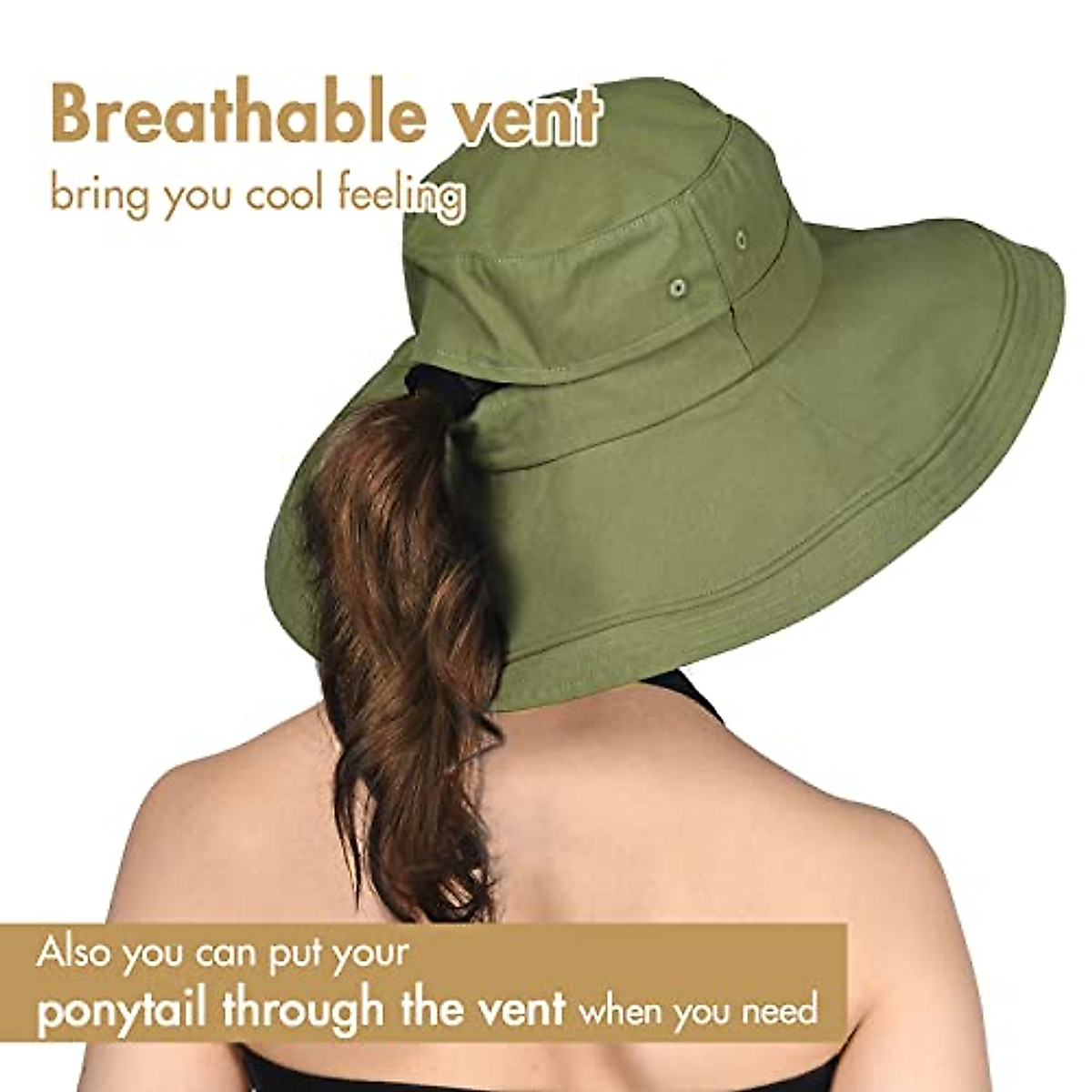 Hatiis Sun Hats for Women Gardening Beach Sun Protection Breathable Cotton Summer Hat with Fold-Up Wide Brim (Green, Medium)