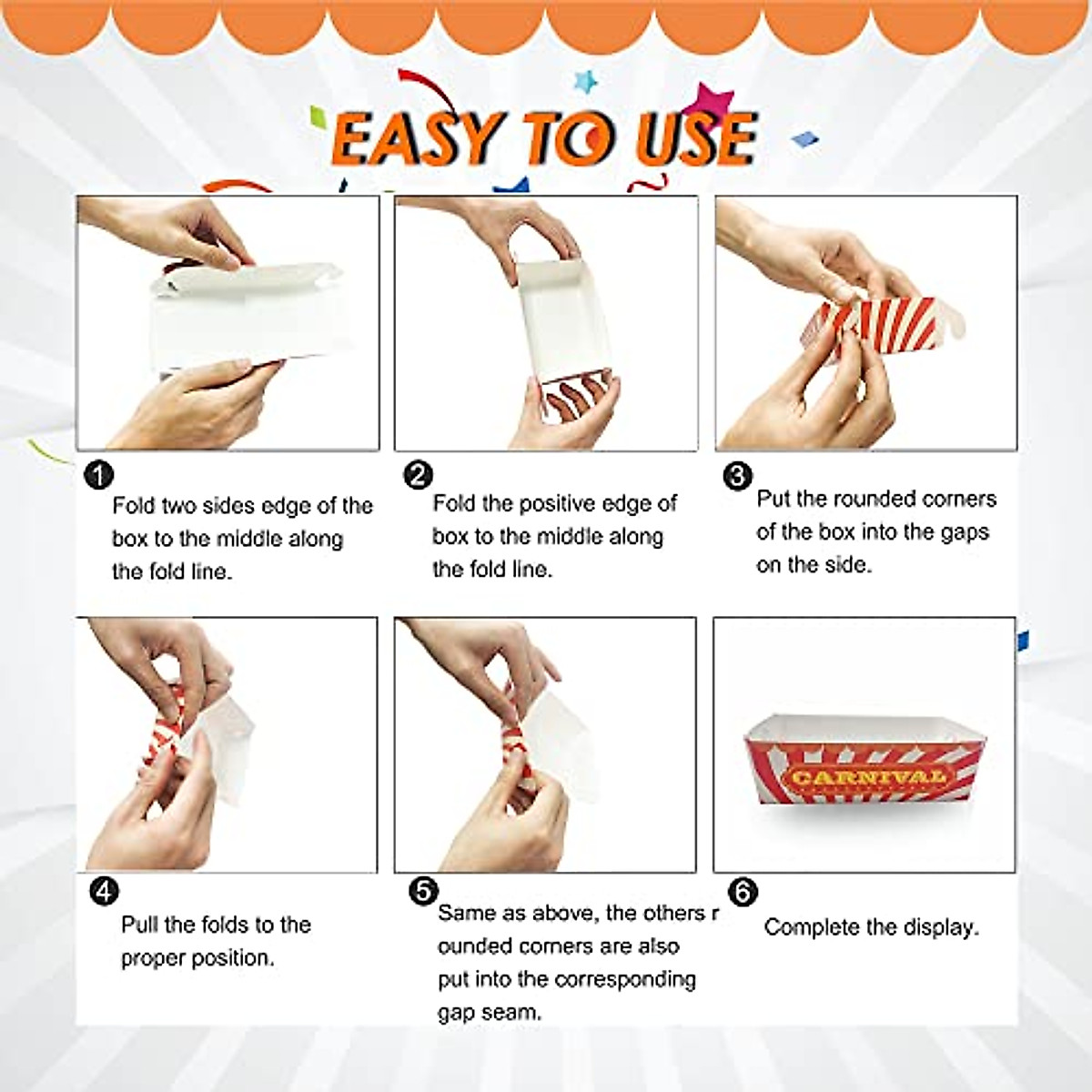 48 Pieces Carnival Party Food Trays Carnival Nacho Trays Disposable Carnival Theme Party Decorations Paper Food Boats for Festival Carnival