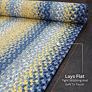 Homespice - Sunflowers Luxury Braided Rug, Perfect as Blue Yellow Bath Rug and Entryway Braided Rugs - Premium Printed Fabric, Soft, Reversible, and Flat - Oval Cotton Braided Rug, 27x45 Inches