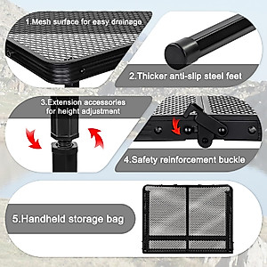 Grovind Folding Grill Table Camping Table with Mesh Desktop, Lightweight 3 FT Metal Table for Outside, Height Adjustable Portable Grill Table for Camping, Picnic, Beach and BBQ, RV