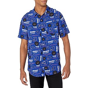 FOCO NASCAR Chase Elliott Men's Floral Button Up Short Sleeve Shirt, Team Color, L