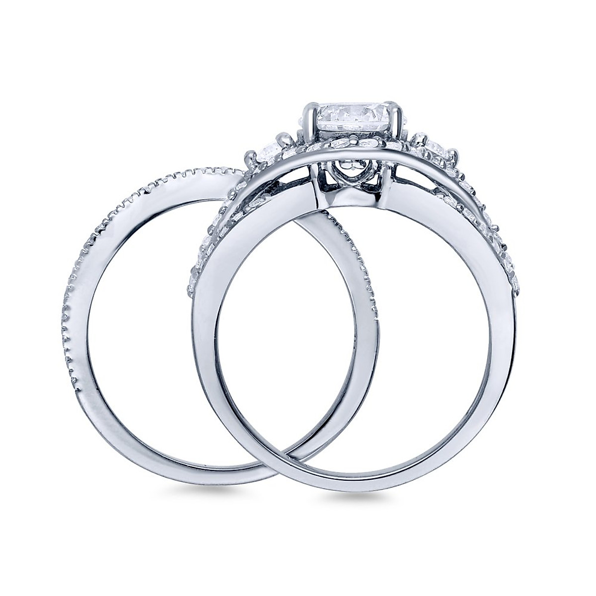 BERRICLE Sterling Silver 3-Stone Wedding Engagement Rings Round Cubic Zirconia CZ Ring Set for Women, Rhodium Plated Size 9