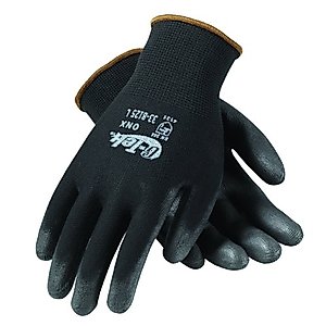 G-Tek 33-B125/L ONX Seamless Knit Nylon Gloves with Polyurethane Coated Palm and Fingers, Black, Large, 1-Dozen